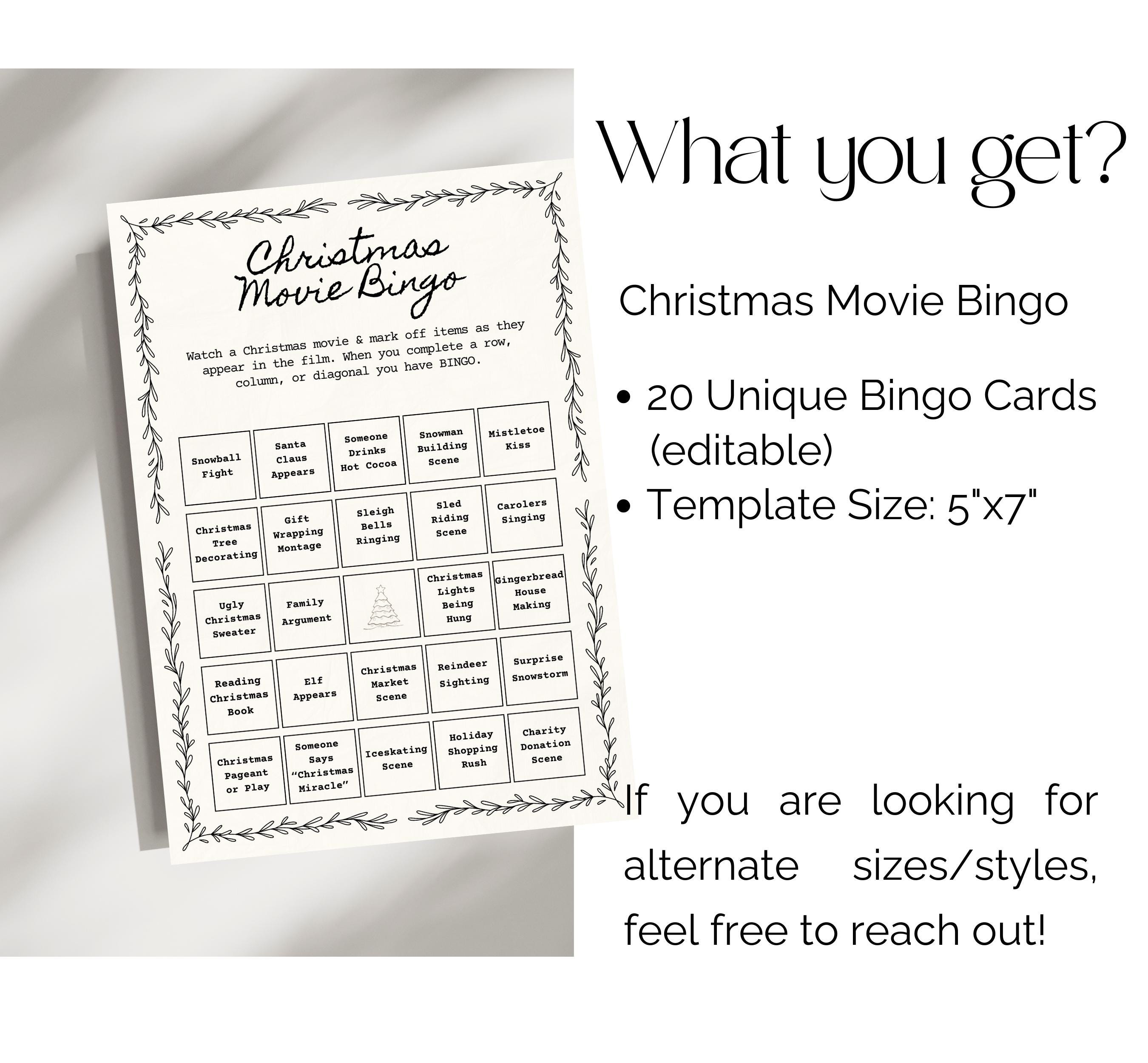 Christmas Movie Bingo Night Christmas Movie Bingo Cards Whimsical Xmas ...