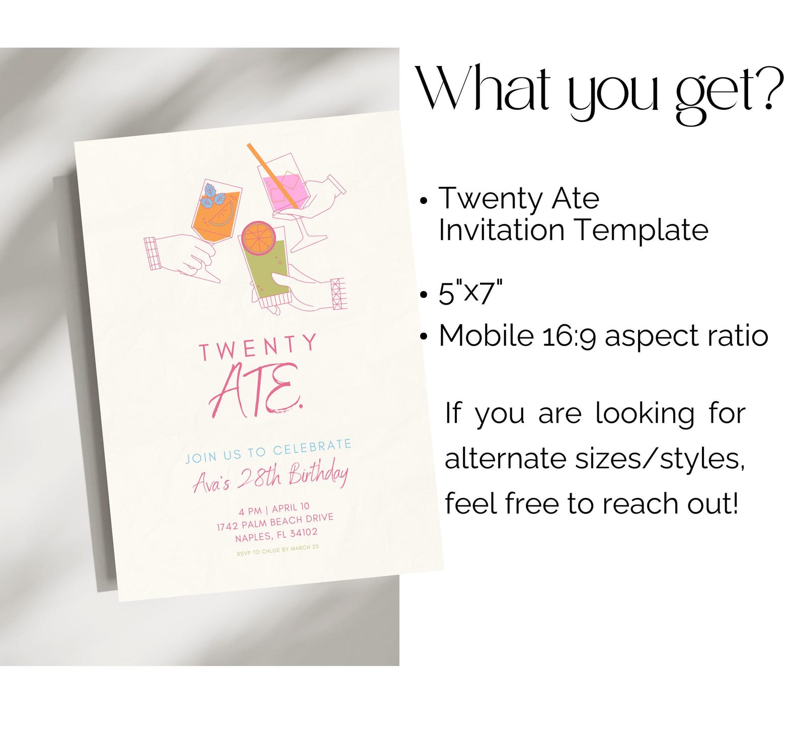 Twenty Ate Birthday Invitation Hand Drawn Scribble Cocktail Invitation ...