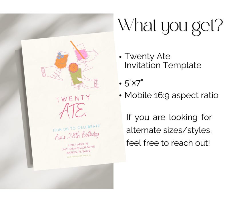 Twenty Ate Birthday Invitation Hand Drawn Scribble Cocktail Invitation ...