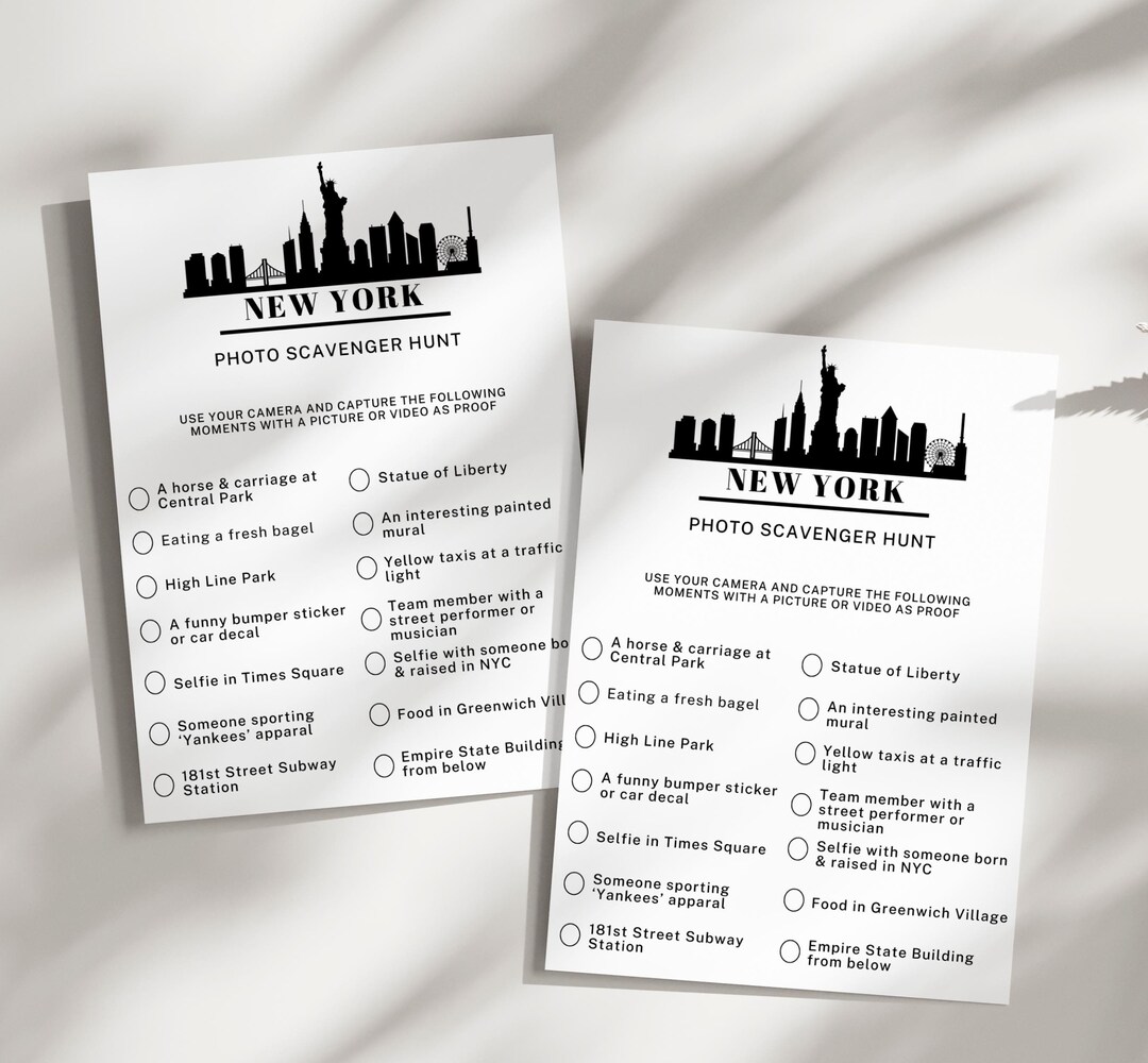 Printable City Scavenger Hunt, New York Scavenger Hunt Game Minimalist ...