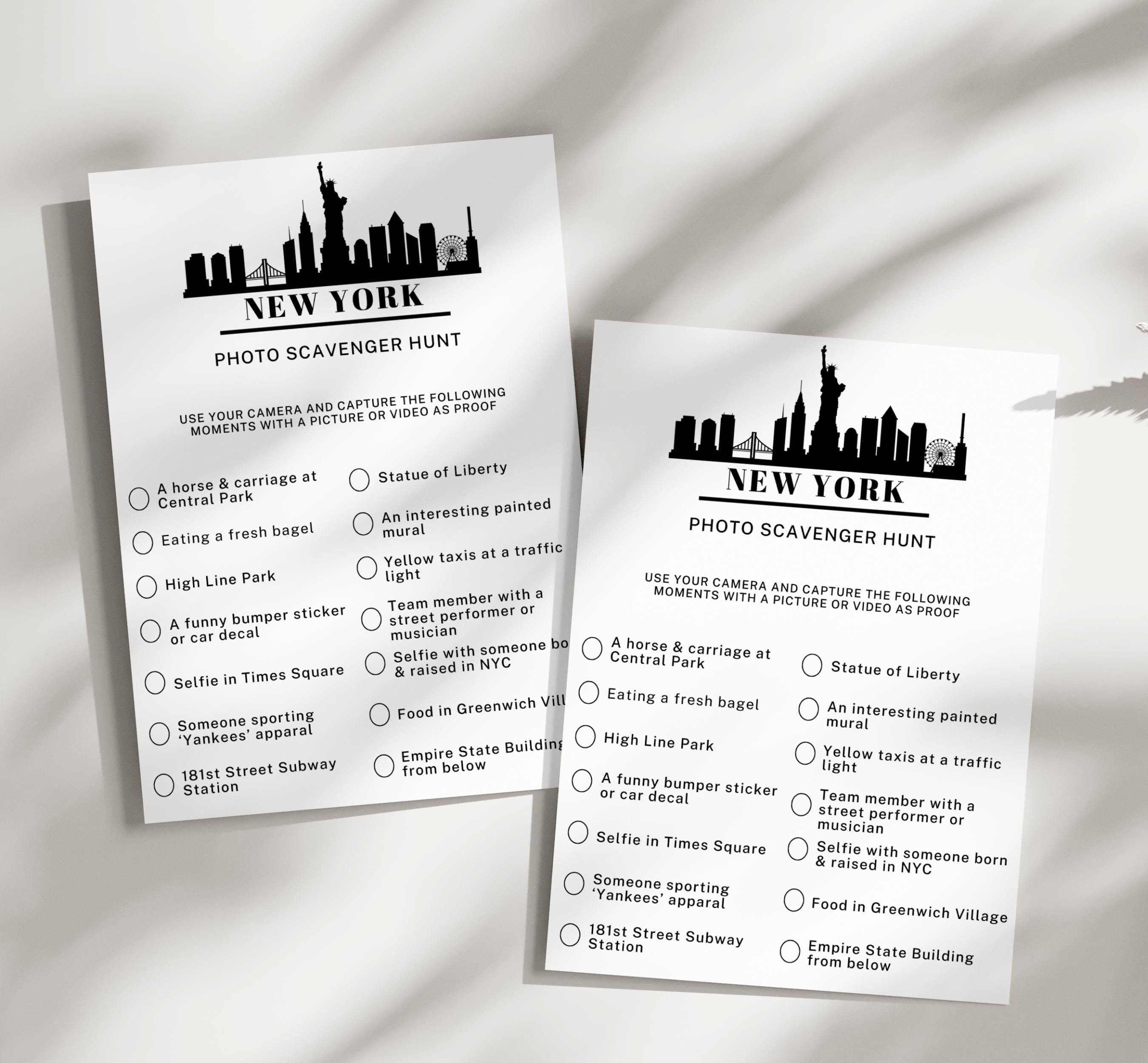 Printable City Scavenger Hunt, New York Scavenger Hunt Game Minimalist ...