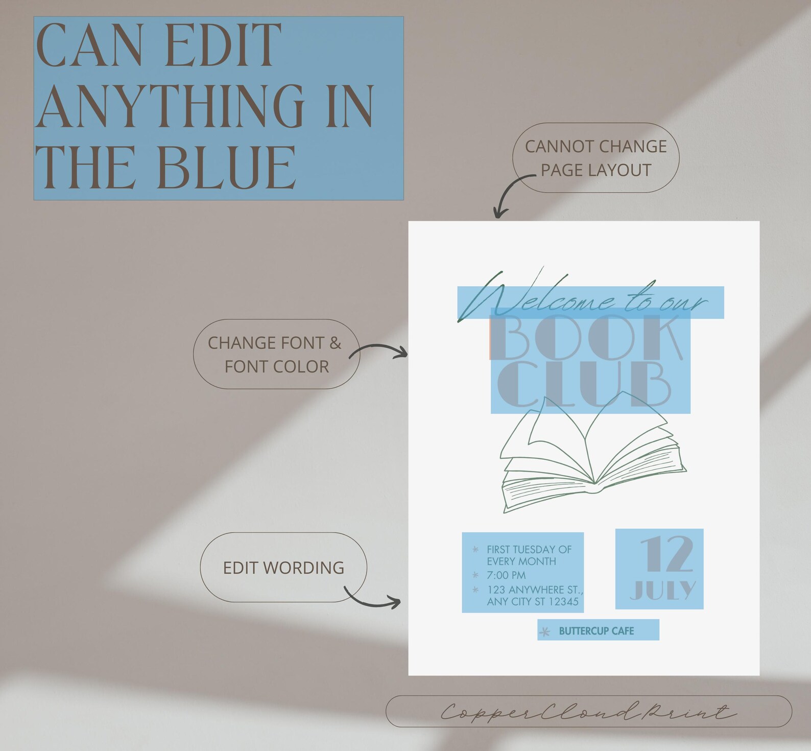 Book Club Flyer Editable Book Club Invite Minimalist Style Bookcore ...