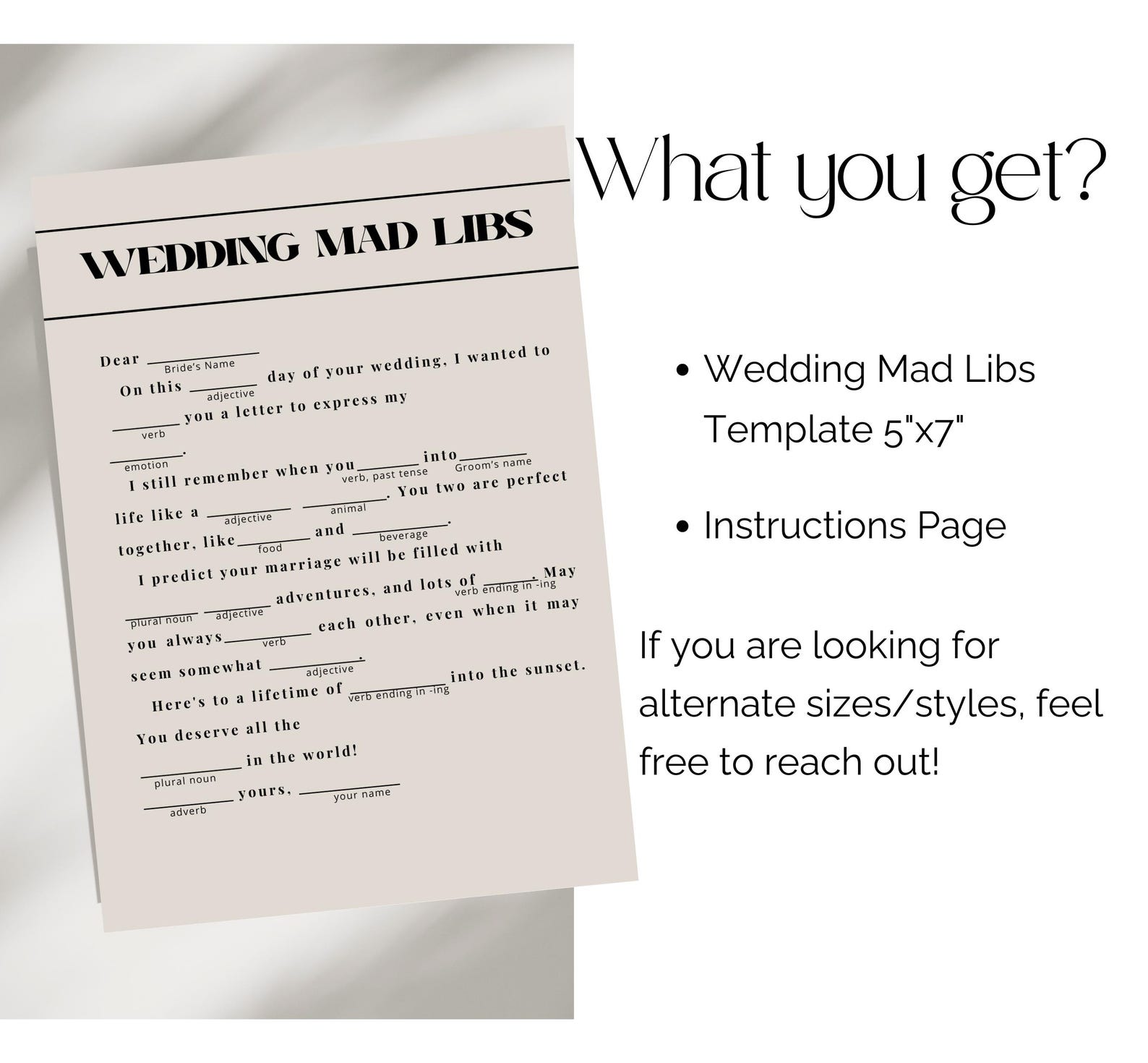 Mad Libs Wedding Table Game Over Wedding Vows Mad Libs Wedding Speech ...