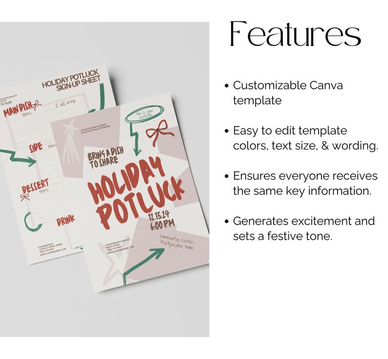 Christmas Potluck Sign up Sheet Editable Potluck Flyer Holiday Potluck ...