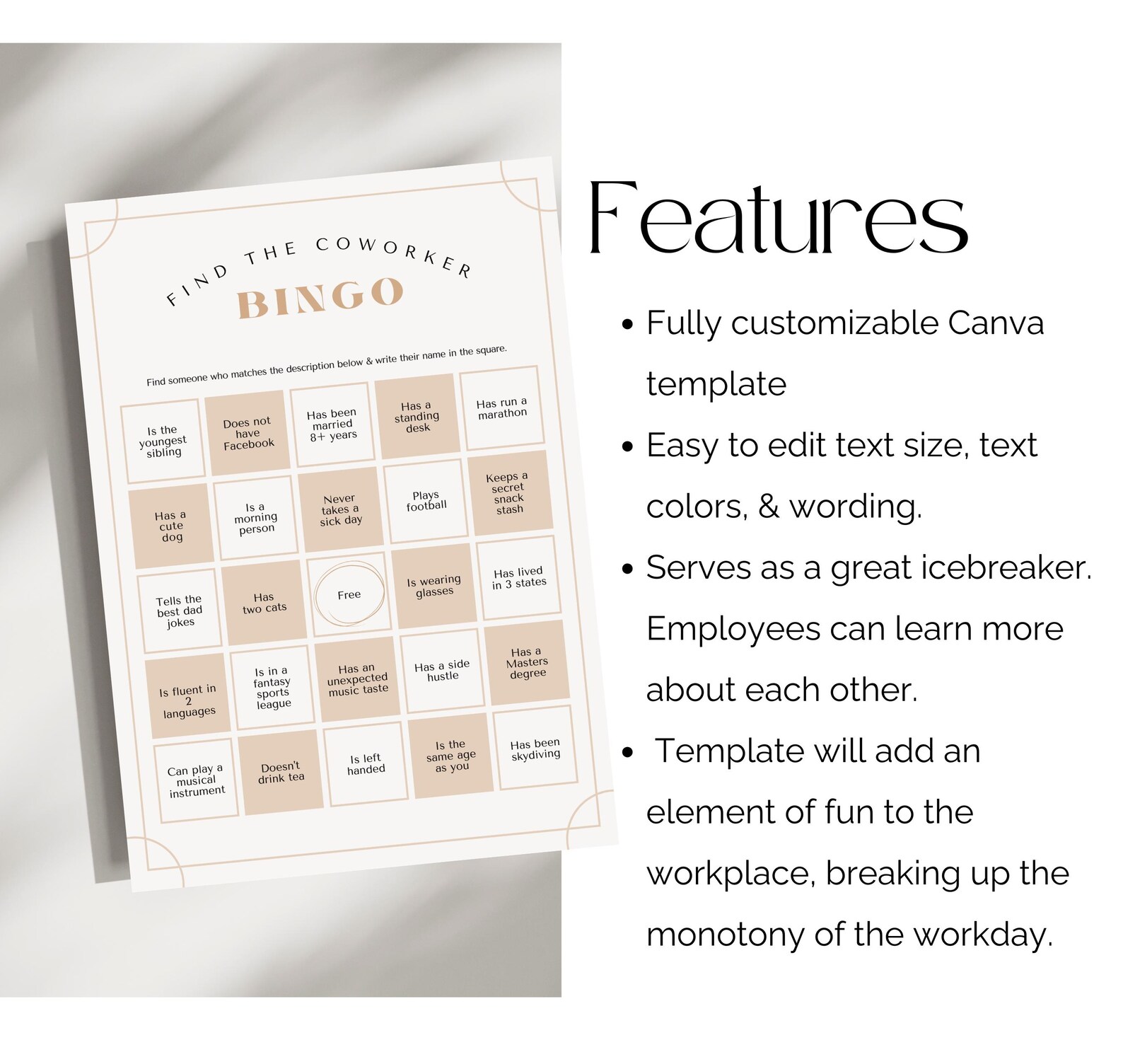 Workplace Bingo Find the Coworker Bingo Office Party Bingo Icebreaker ...
