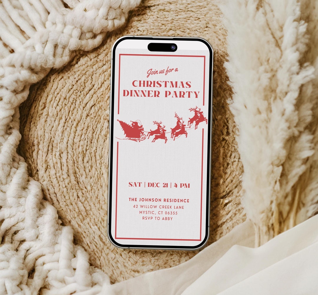 Editable Christmas Party Invitation Retro Santa Sleigh Party Invitation ...