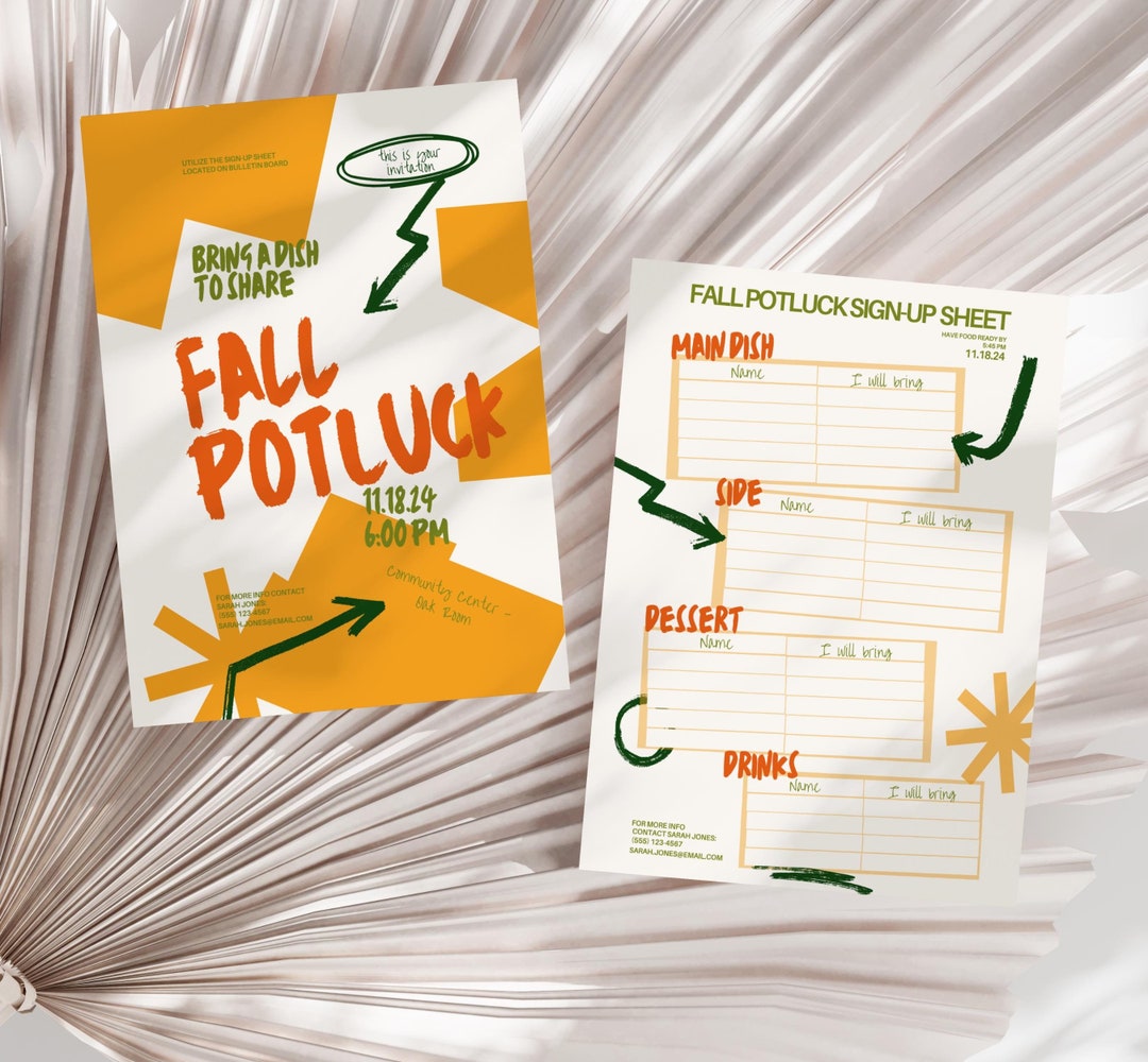 Fall Potluck Flyer Potluck Signup Sheet Church Potluck Template ...