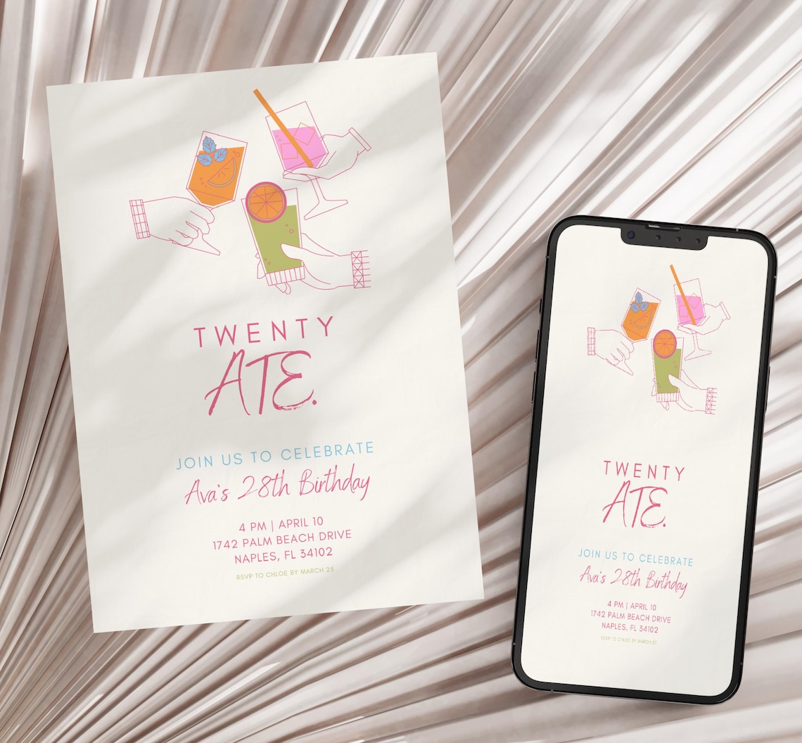 Twenty Ate Birthday Invitation Hand Drawn Scribble Cocktail Invitation ...