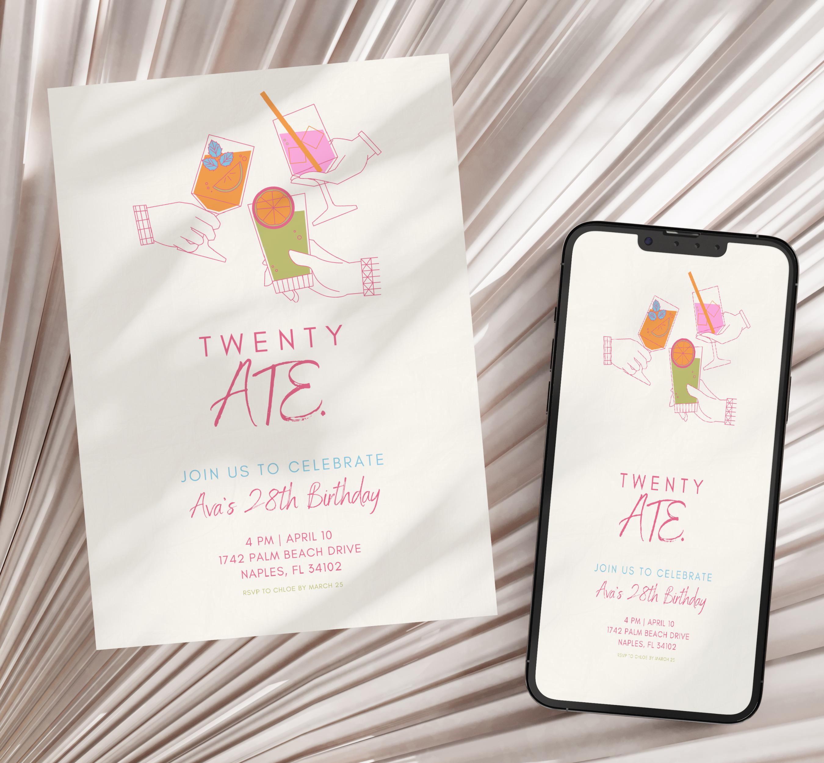 Twenty Ate Birthday Invitation Hand Drawn Scribble Cocktail Invitation ...