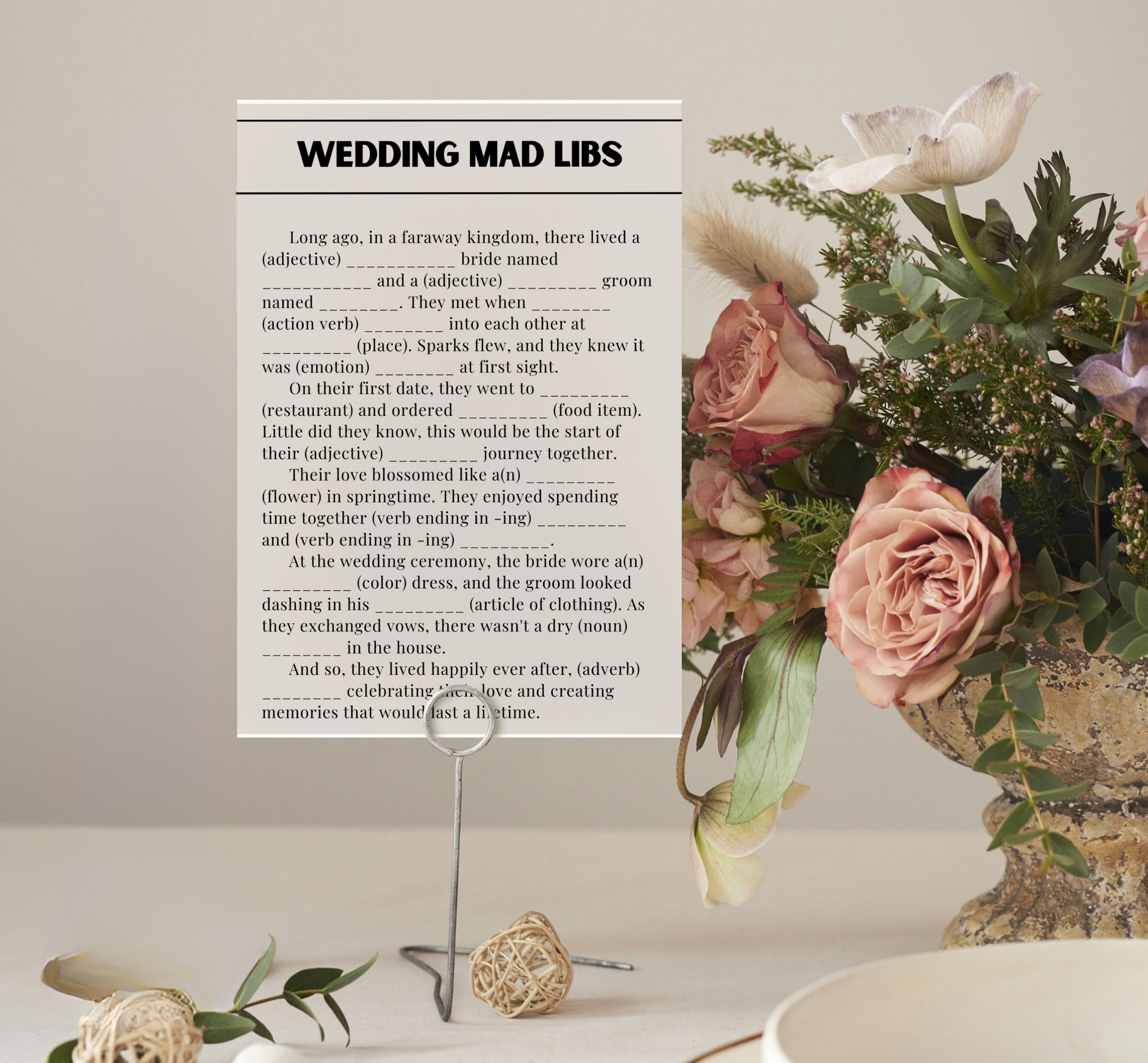 Mad Libs Wedding Table Game Over Wedding Vows Mad Libs Wedding Speech ...