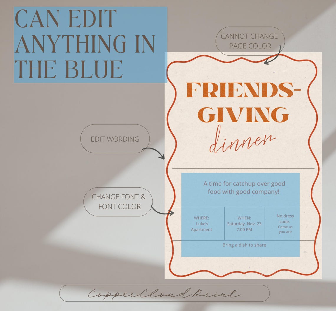 Friendsgiving Potluck Invitation Friendsgiving Theme Dinner Party Last ...