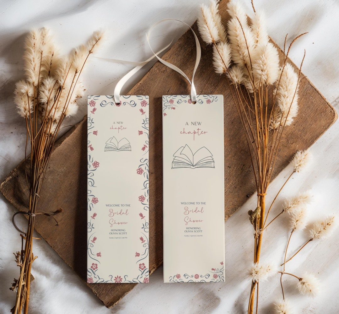 Bridal Shower Bookmark Favor Elegant Floral Book Theme Bridal Shower ...