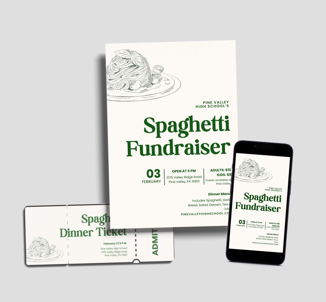 Editable Spaghetti Dinner Flyer Spaghetti Fundraiser Flyer Ticket Hand ...