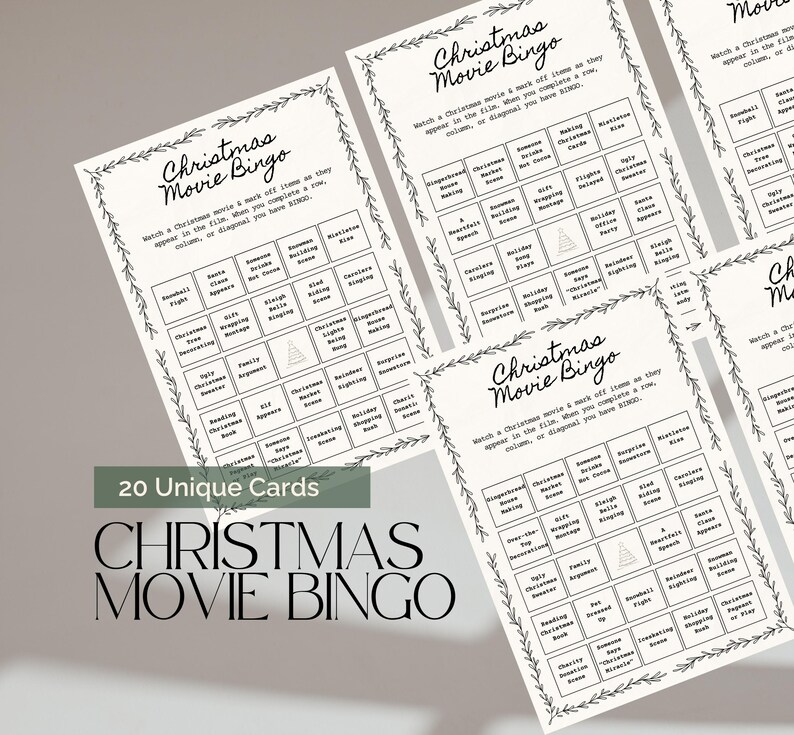 Christmas Movie Bingo Night Christmas Movie Bingo Cards Whimsical Xmas ...