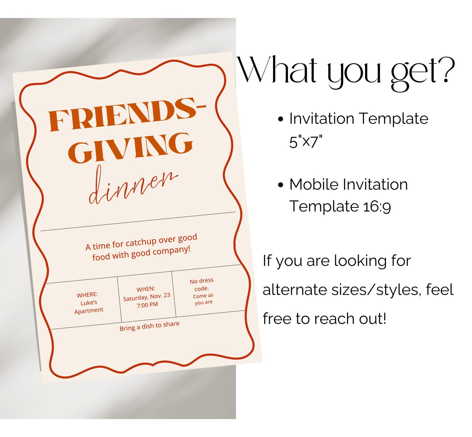 Friendsgiving Potluck Invitation Friendsgiving Theme Dinner Party Last ...