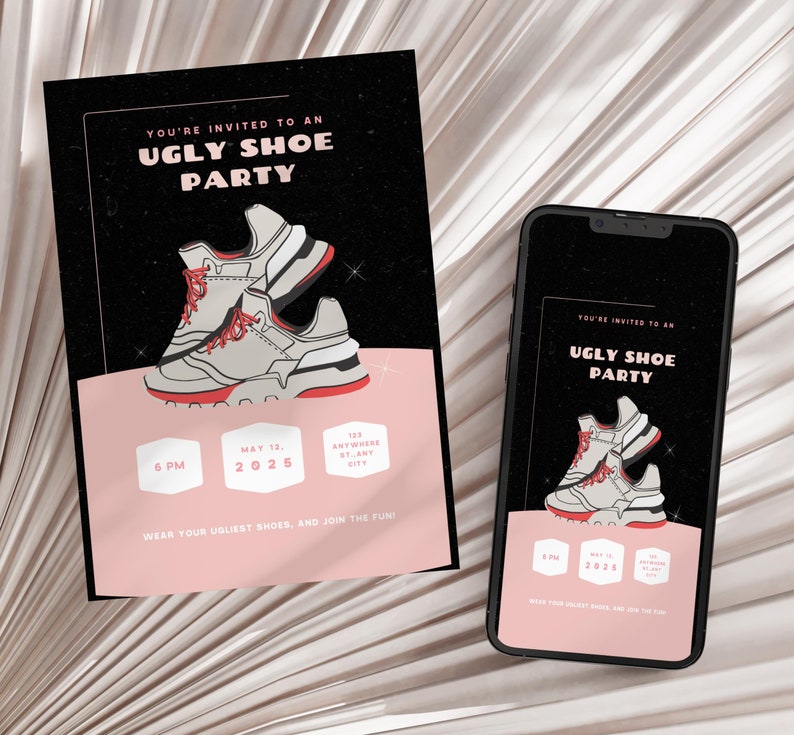 Ugly Shoe Party Invitation Pink Sneaker Ball Invitation Template Girl ...
