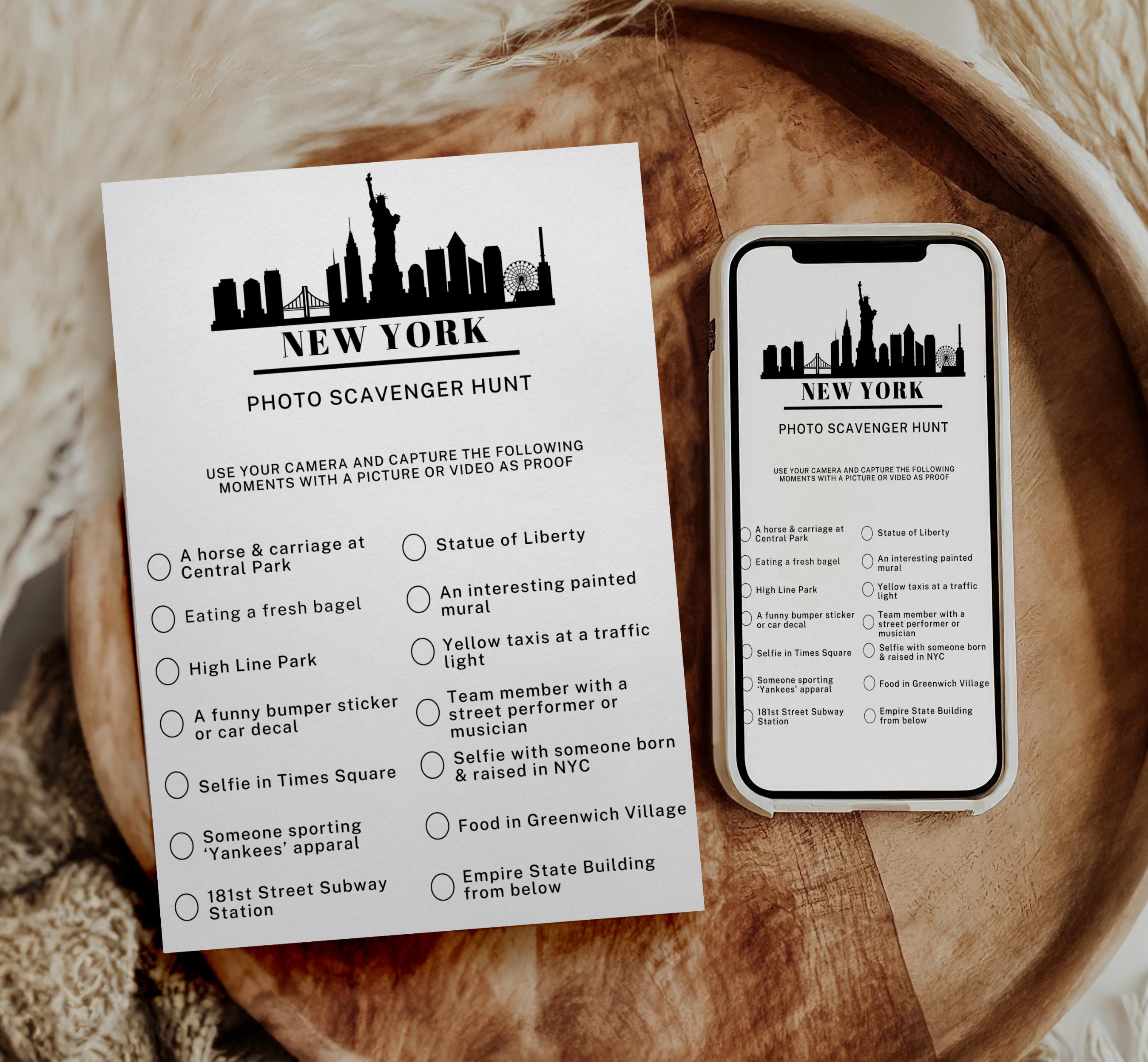 Printable City Scavenger Hunt, New York Scavenger Hunt Game Minimalist ...