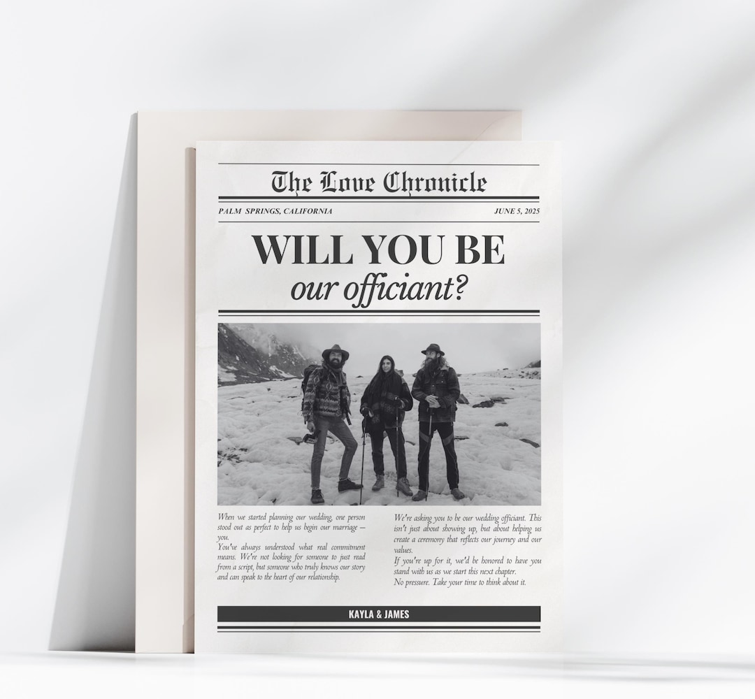 Ask Officiant Card Wedding Officiant Proposal Card Newspaper Template ...