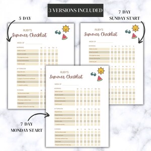 Printable Editable SUMMER Daily Checklist for Kids, Chore Chart for ...