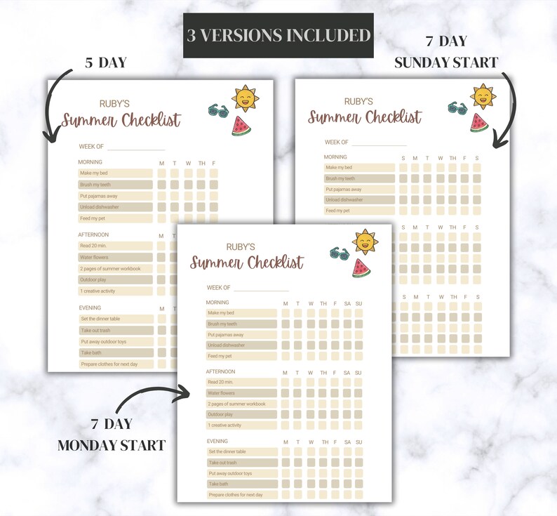 Printable Editable SUMMER Daily Checklist for Kids, Chore Chart for ...