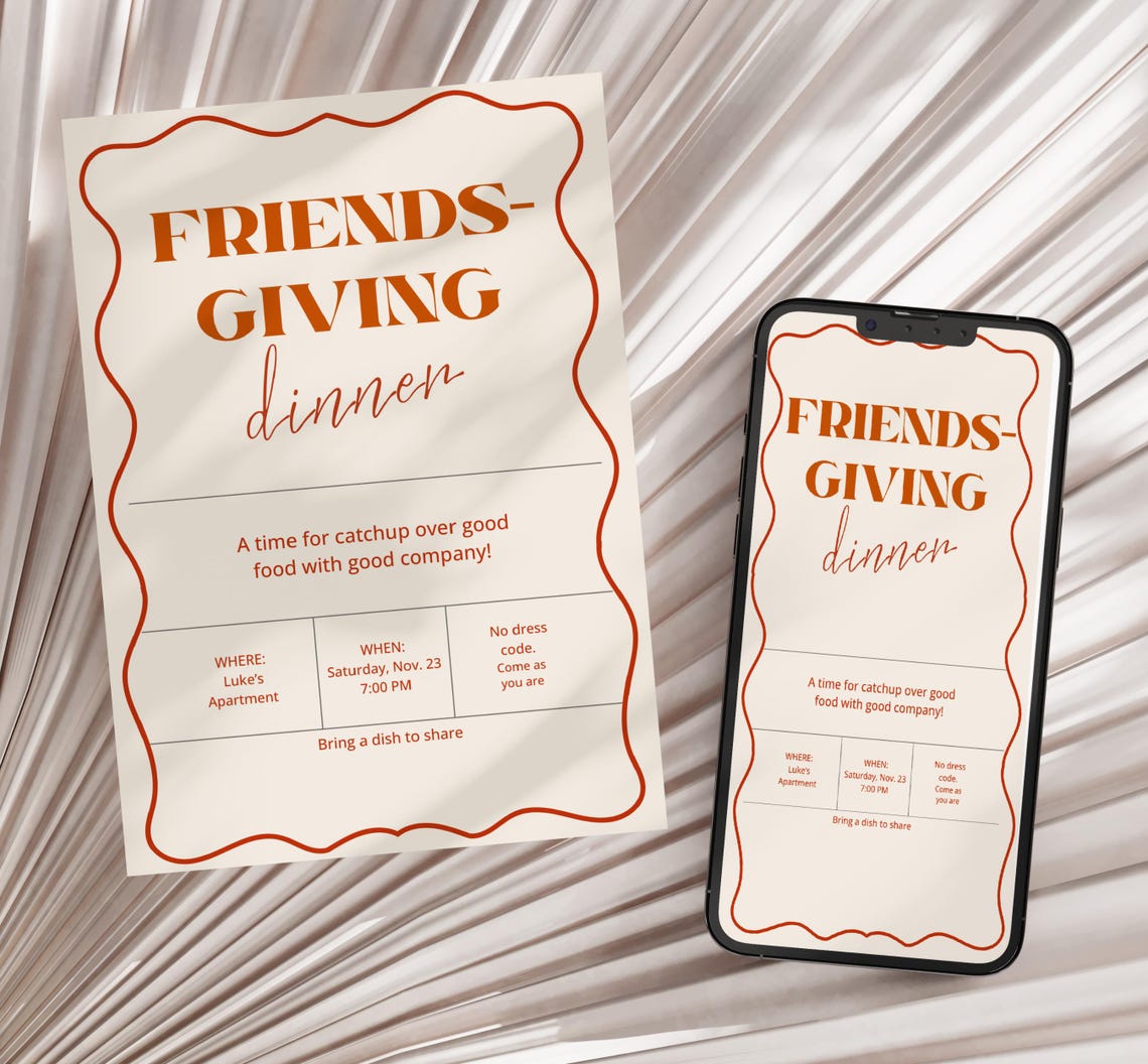 Friendsgiving Potluck Invitation Friendsgiving Theme Dinner Party Last ...
