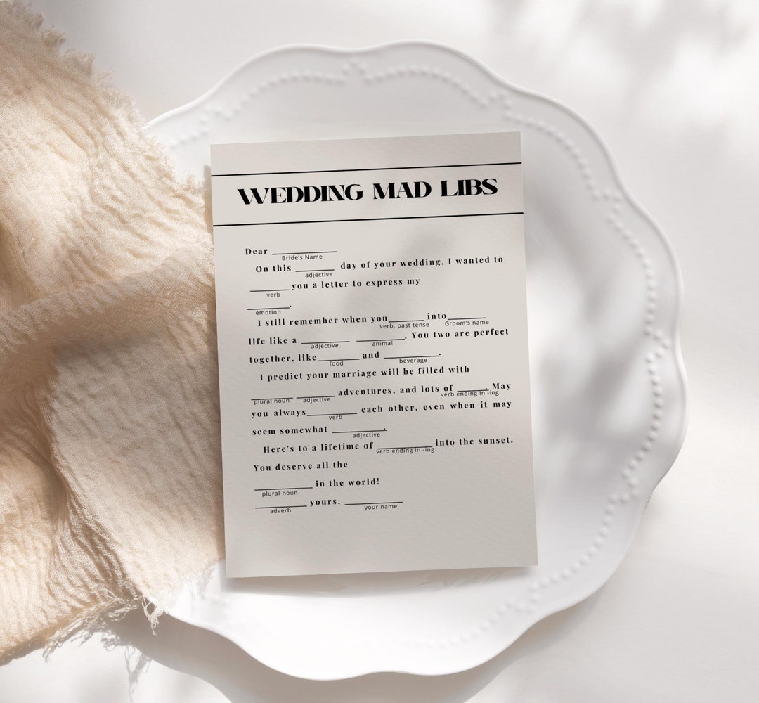 Mad Libs Wedding Table Game Over Wedding Vows Mad Libs Wedding Speech ...