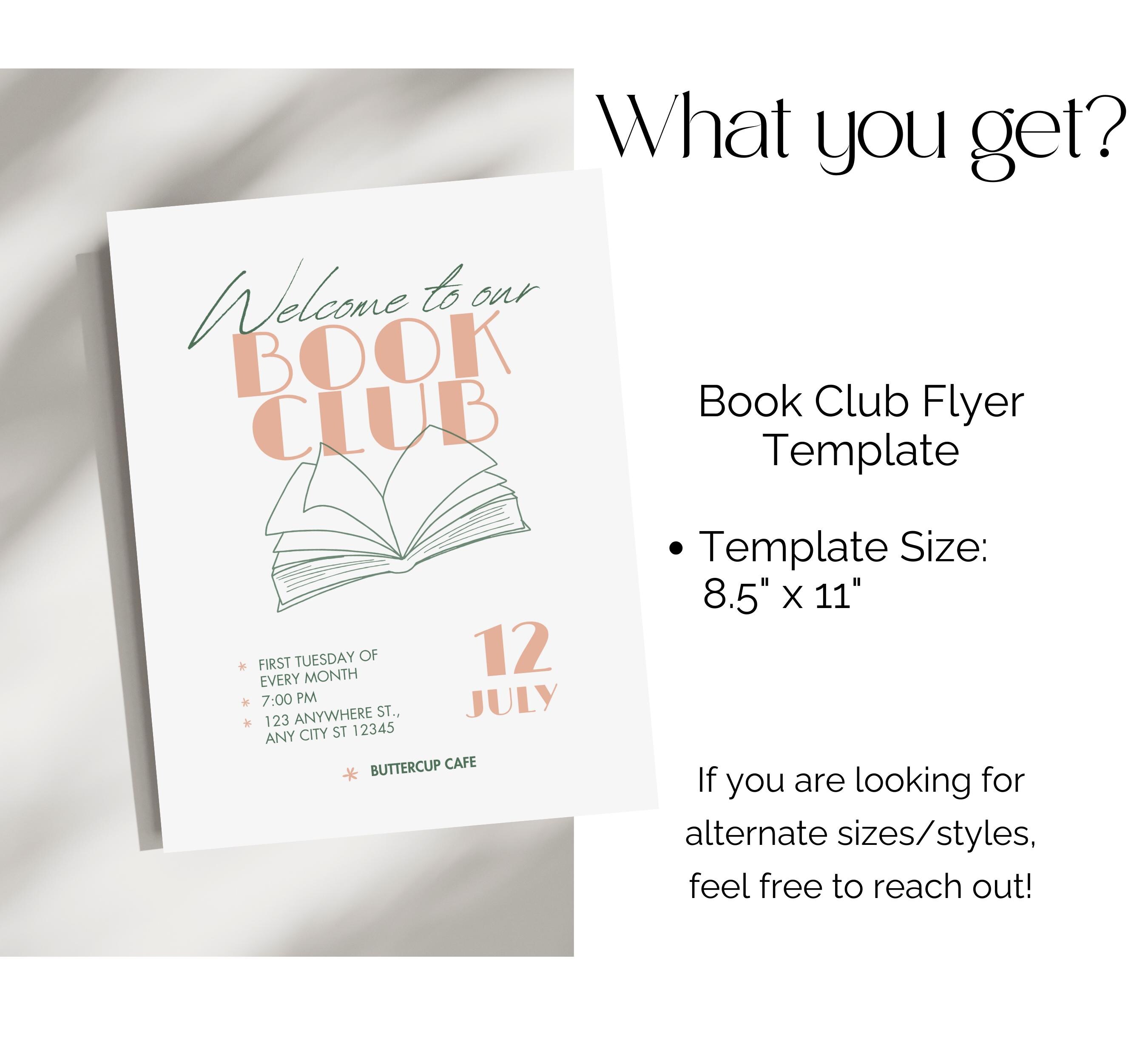 Book Club Flyer Editable Book Club Invite Minimalist Style Bookcore ...