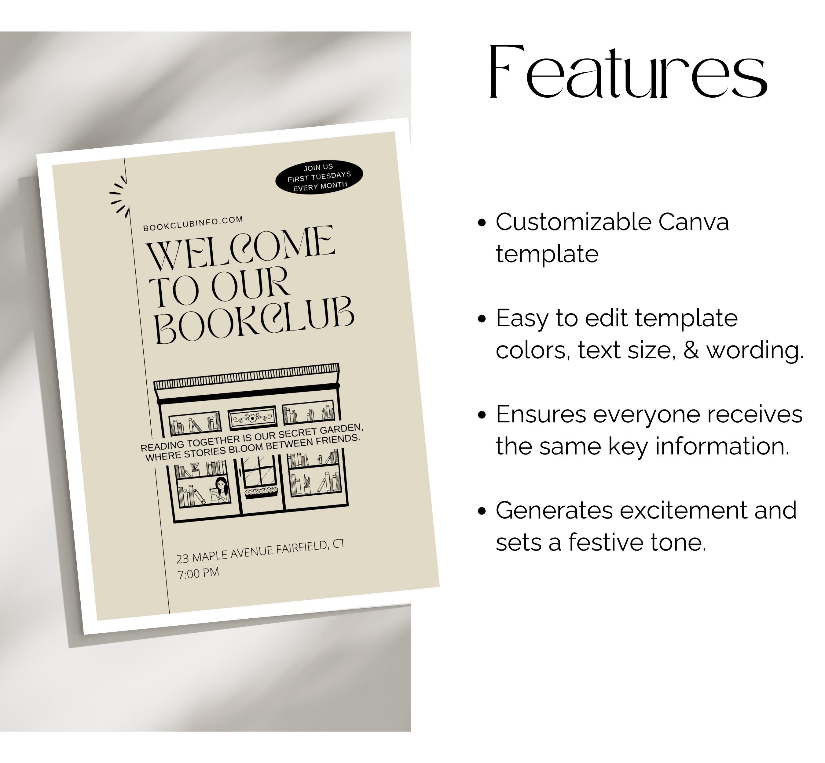Book Club Flyer Editable Book Club Invite Minimalist Style Bookcore ...