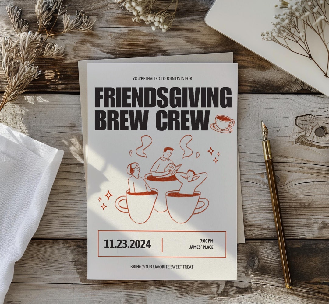 Coffee Themed Friendsgiving Invitation Template for Potluck Party Save ...