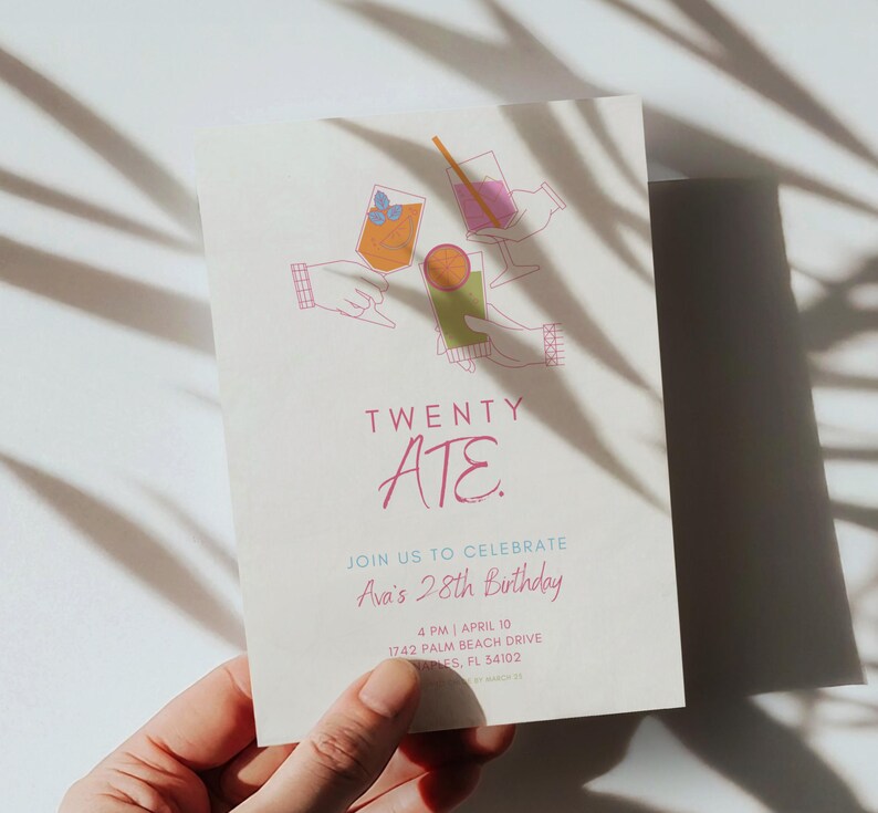 Twenty Ate Birthday Invitation Hand Drawn Scribble Cocktail Invitation ...