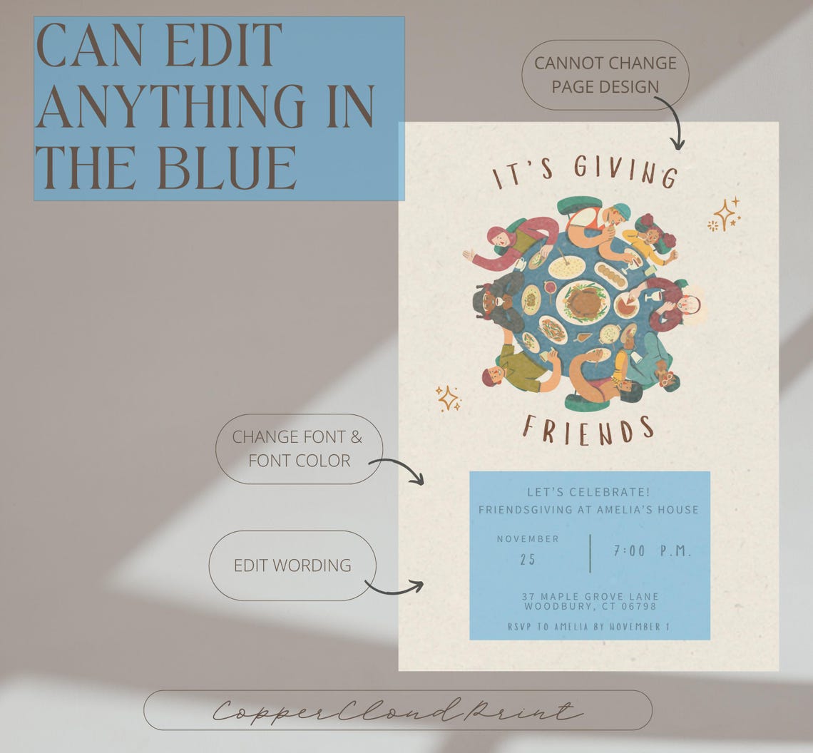 Friendsgiving Potluck Invitation, Festive Dinner Party (digital ...
