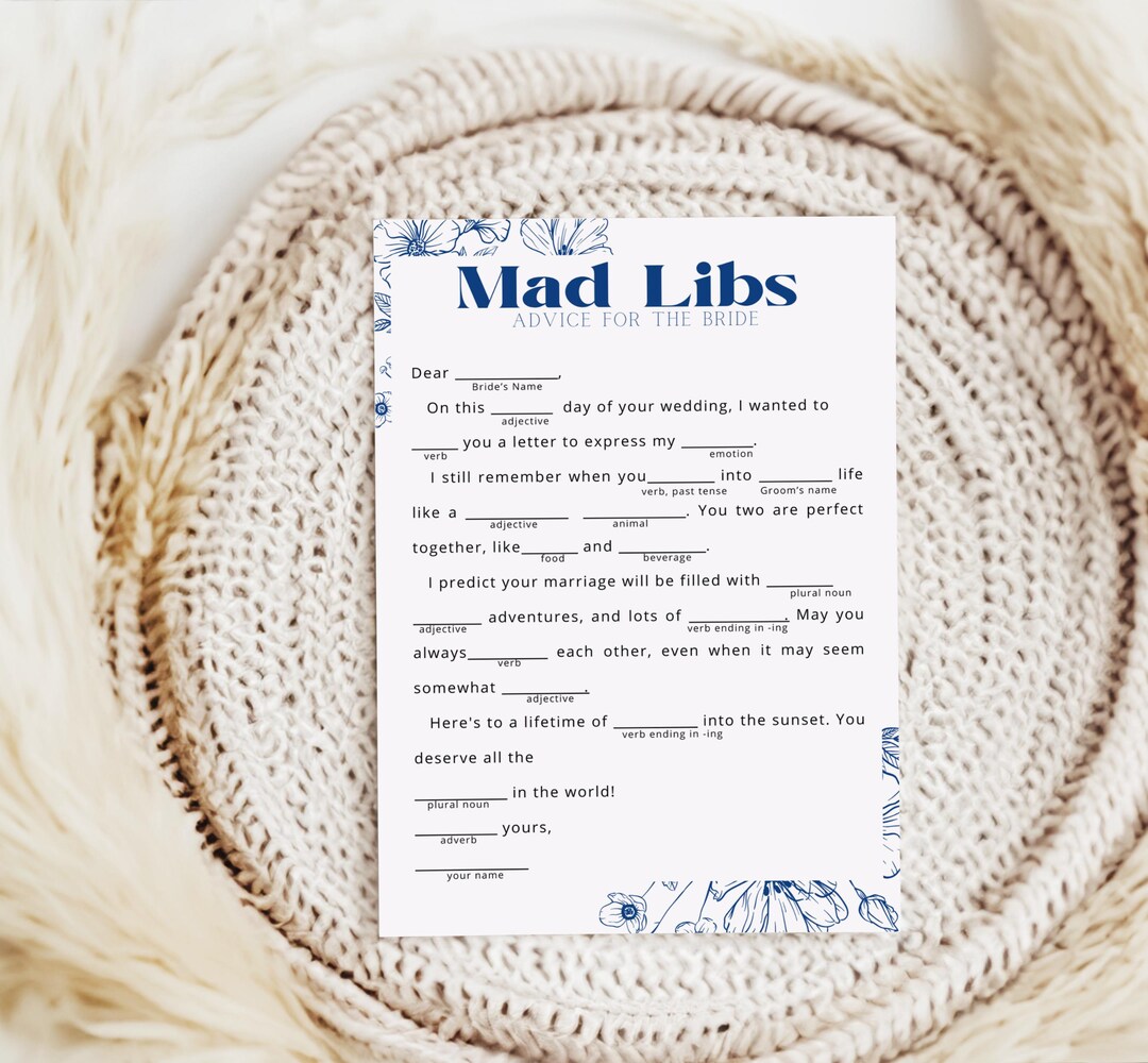 Funny Wedding Mad Libs Printable Reception Table Game for Guests Mad ...