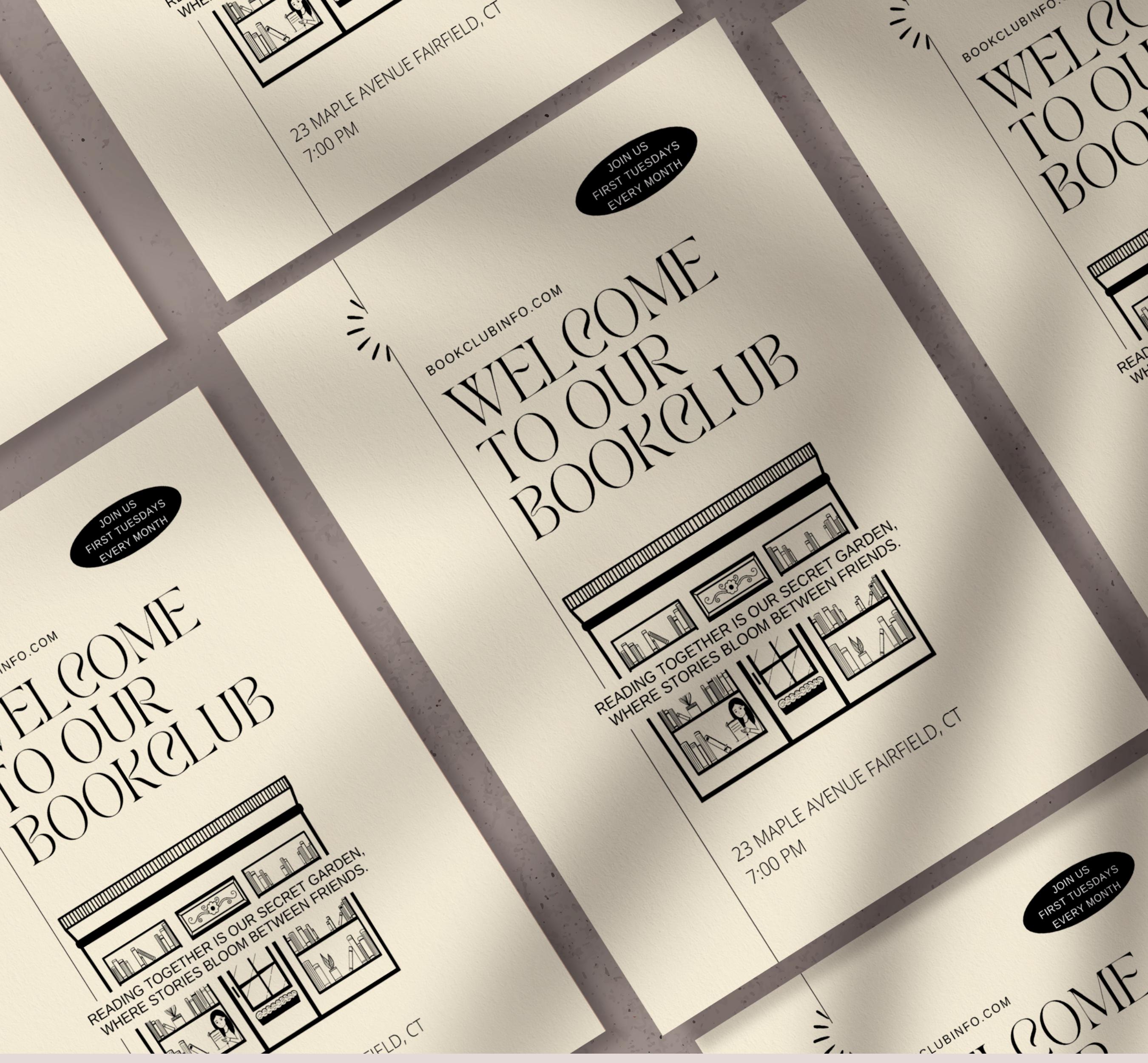 Book Club Flyer Editable Book Club Invite Minimalist Style Bookcore ...