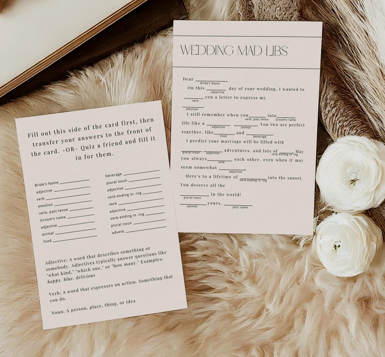 Mad Libs Wedding Table Game Over Wedding Vows Mad Libs Wedding Speech ...