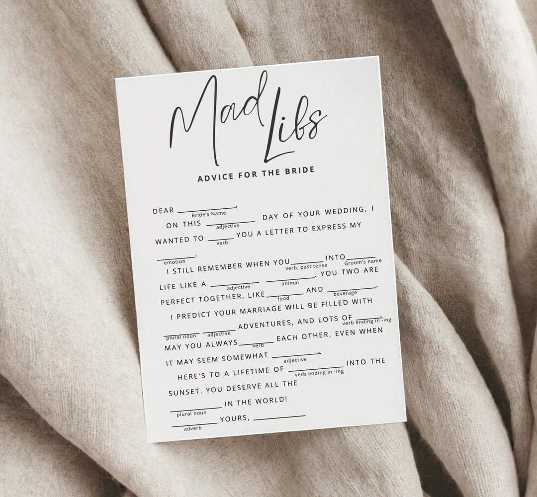 Mad Libs Bridal Shower Mad Libs Wedding Advice Mad Libs Template ...