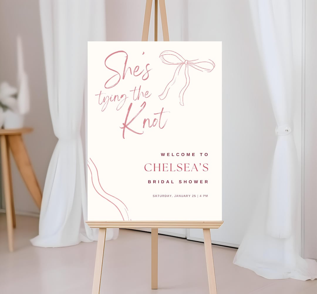 She's Tying the Knot Sign Pink Bow Bridal Shower Sign Tying the Knot ...