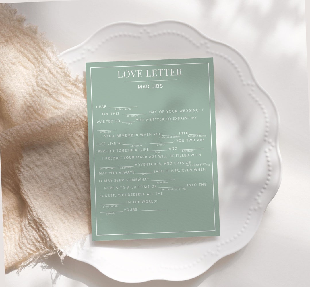 Love Story Mad Libs, Wedding Reception Mad Libs Game, Editable ...