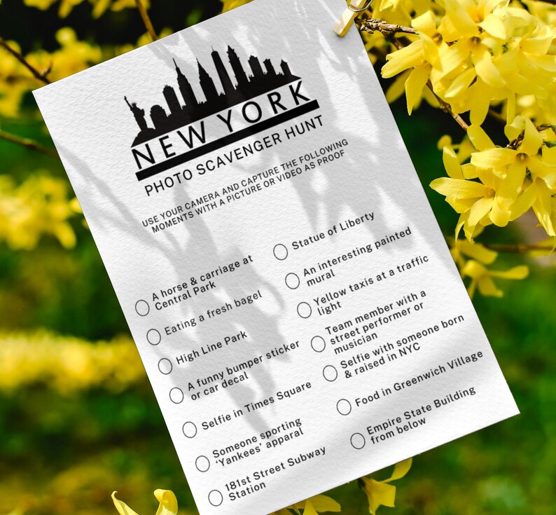 Printable City Scavenger Hunt, New York Scavenger Hunt Game Minimalist ...