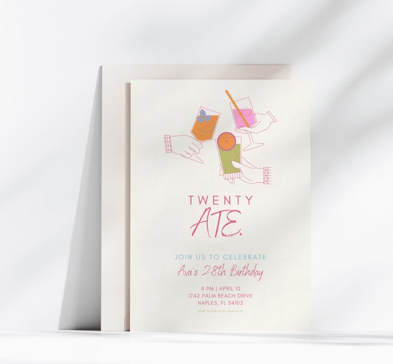 Twenty Ate Birthday Invitation Hand Drawn Scribble Cocktail Invitation ...