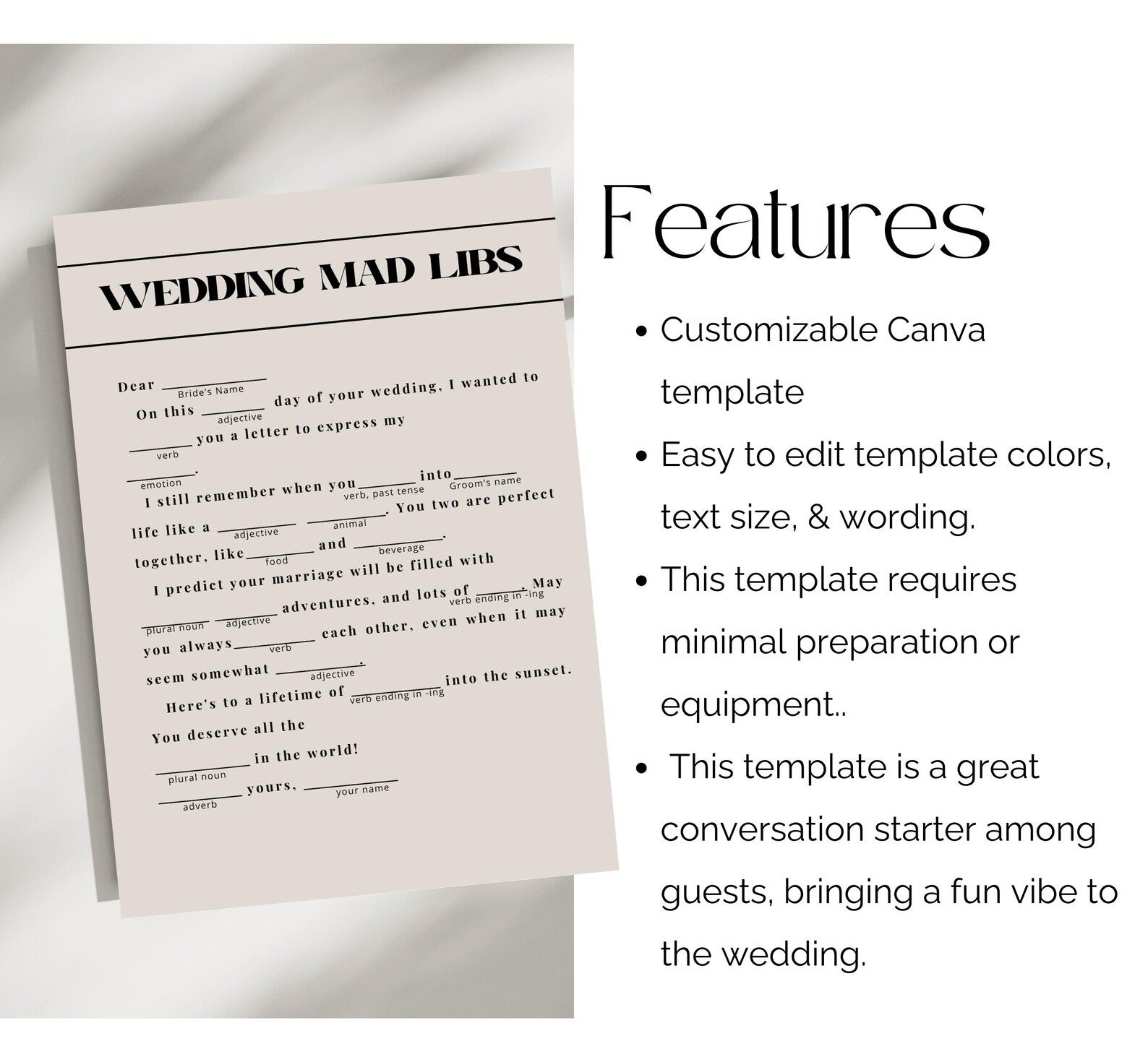 Mad Libs Wedding Table Game Over Wedding Vows Mad Libs Wedding Speech ...