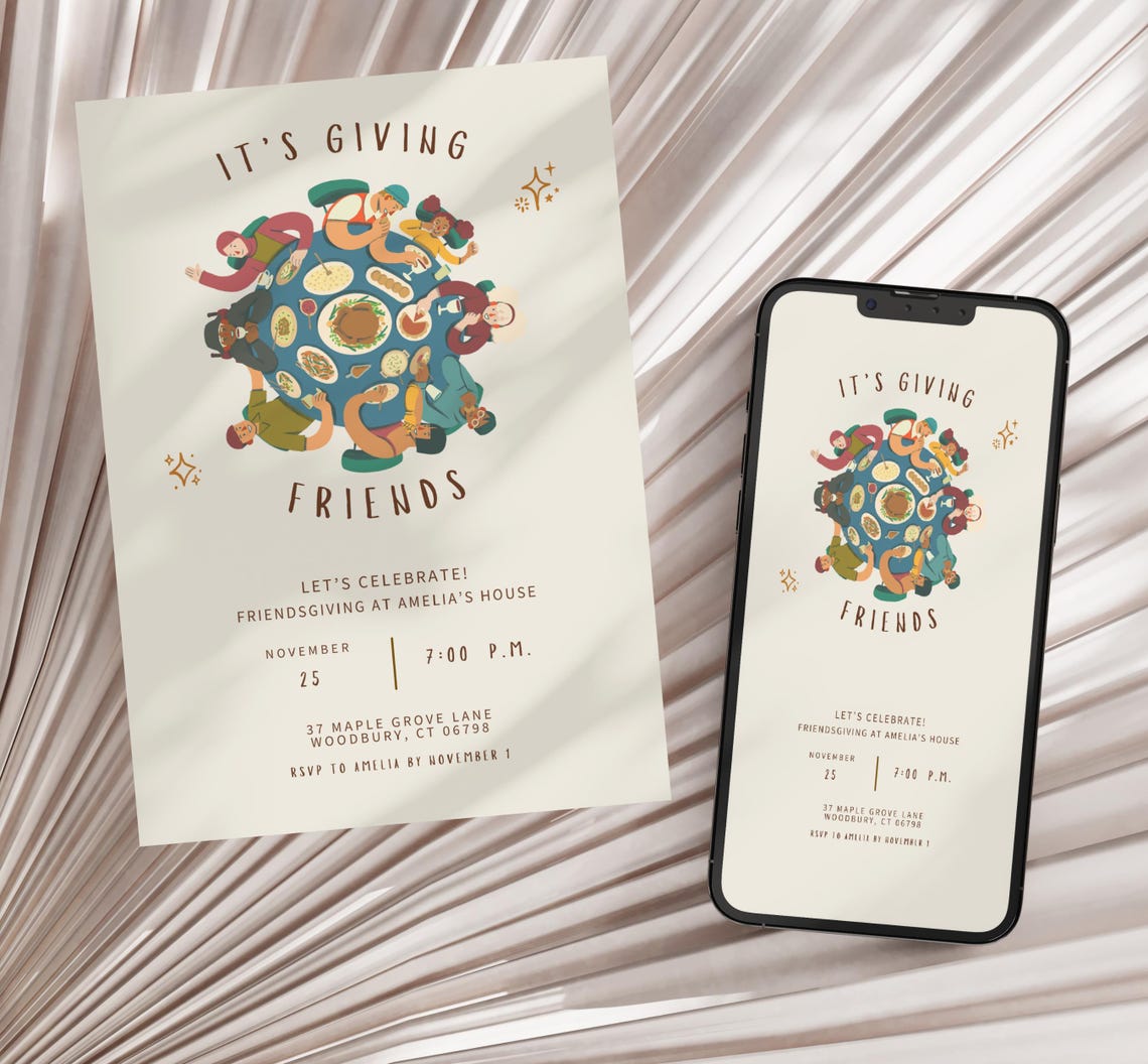 Friendsgiving Potluck Invitation, Festive Dinner Party (digital ...