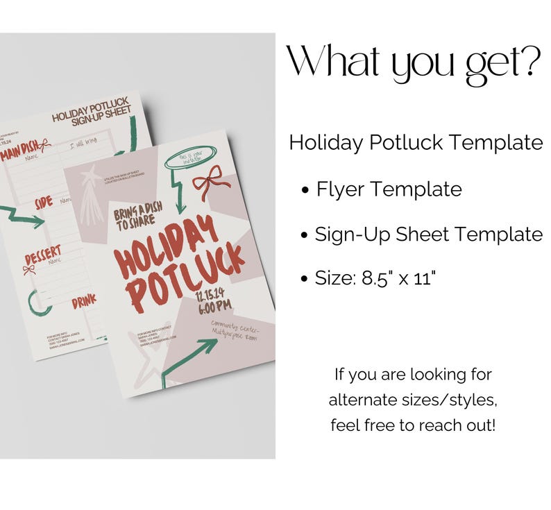 Christmas Potluck Sign up Sheet Editable Potluck Flyer Holiday Potluck ...