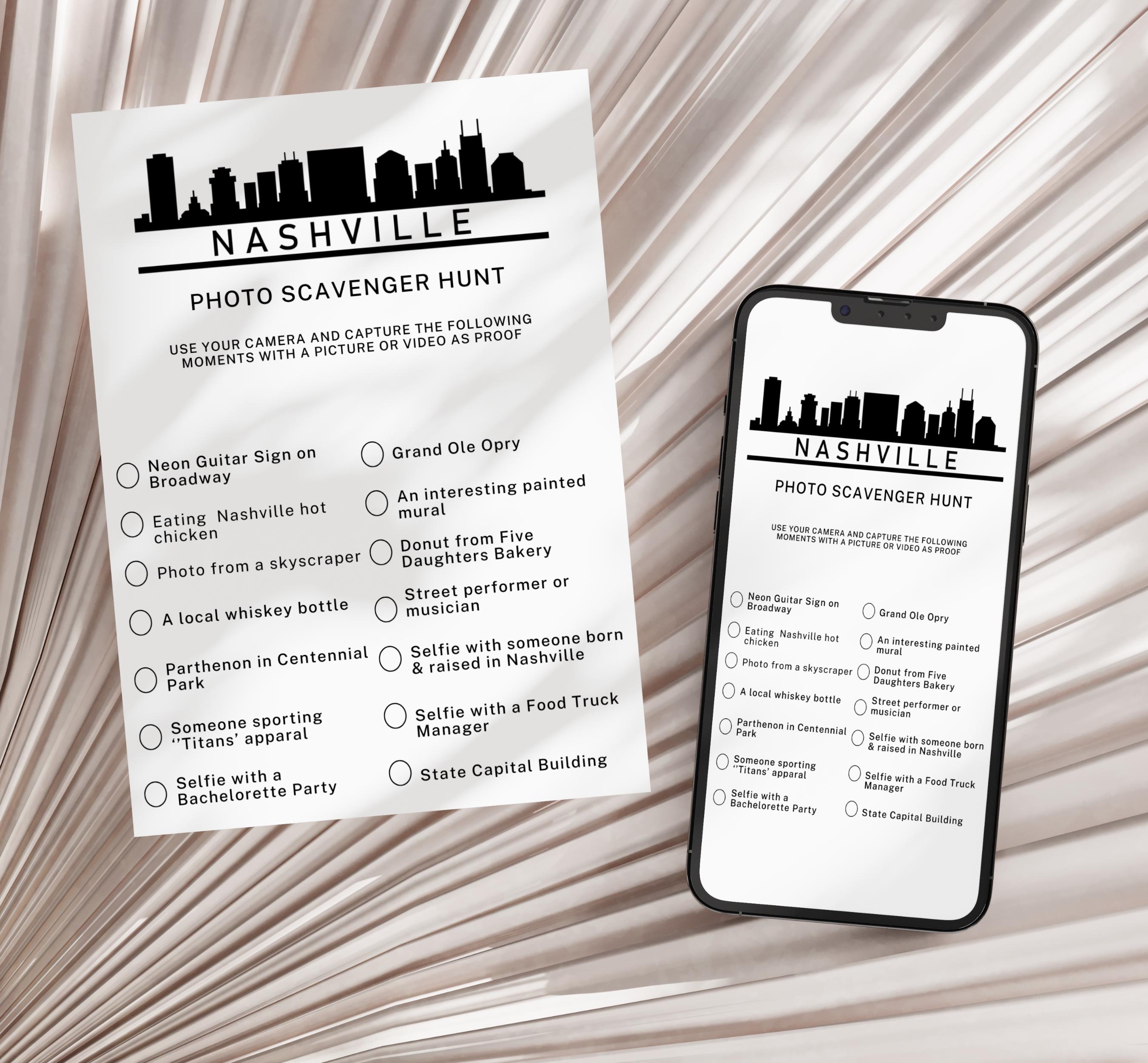 Printable City Scavenger Hunt, Nashville Scavenger Hunt Game, Nashville ...