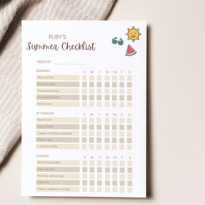 Printable Editable SUMMER Daily Checklist for Kids, Chore Chart for ...