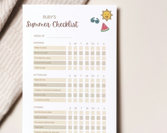 Printable Editable SUMMER Daily Checklist for Kids, Chore Chart ...