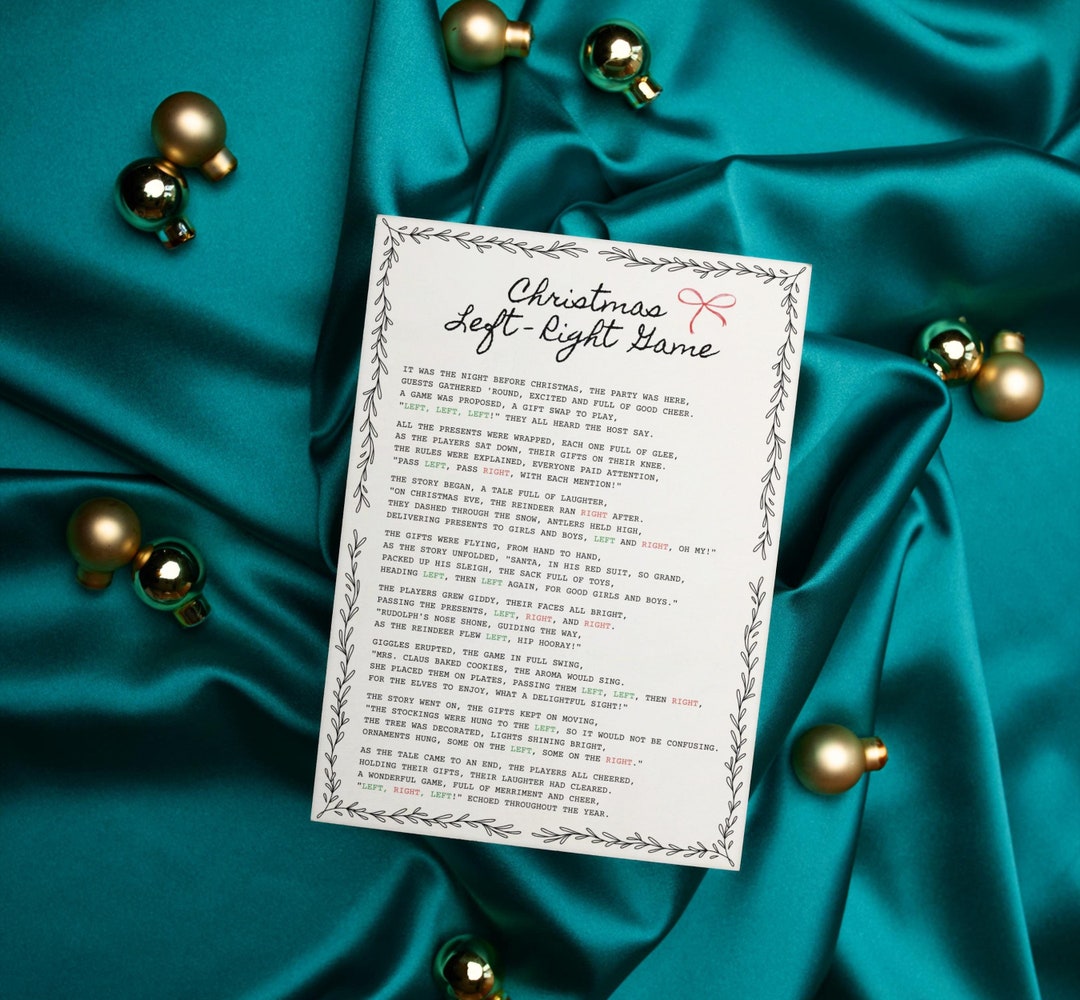 Pass the Gift Poem Christmas Left Right Game for Adults Kids Xmas Gift ...