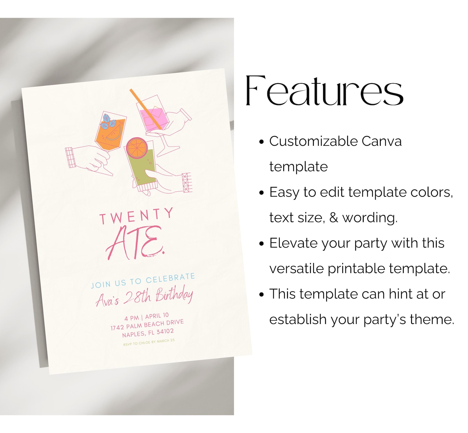 Twenty Ate Birthday Invitation Hand Drawn Scribble Cocktail Invitation ...