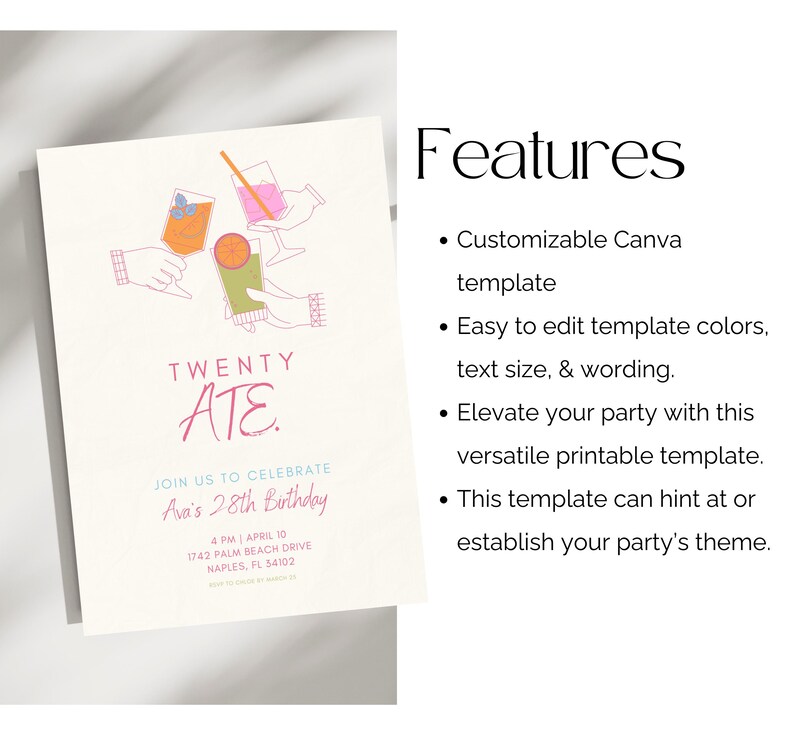 Twenty Ate Birthday Invitation Hand Drawn Scribble Cocktail Invitation ...