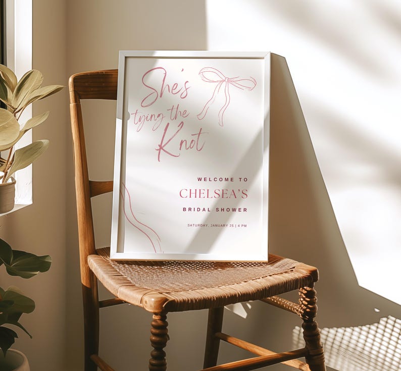 She's Tying the Knot Sign Pink Bow Bridal Shower Sign Tying the Knot ...