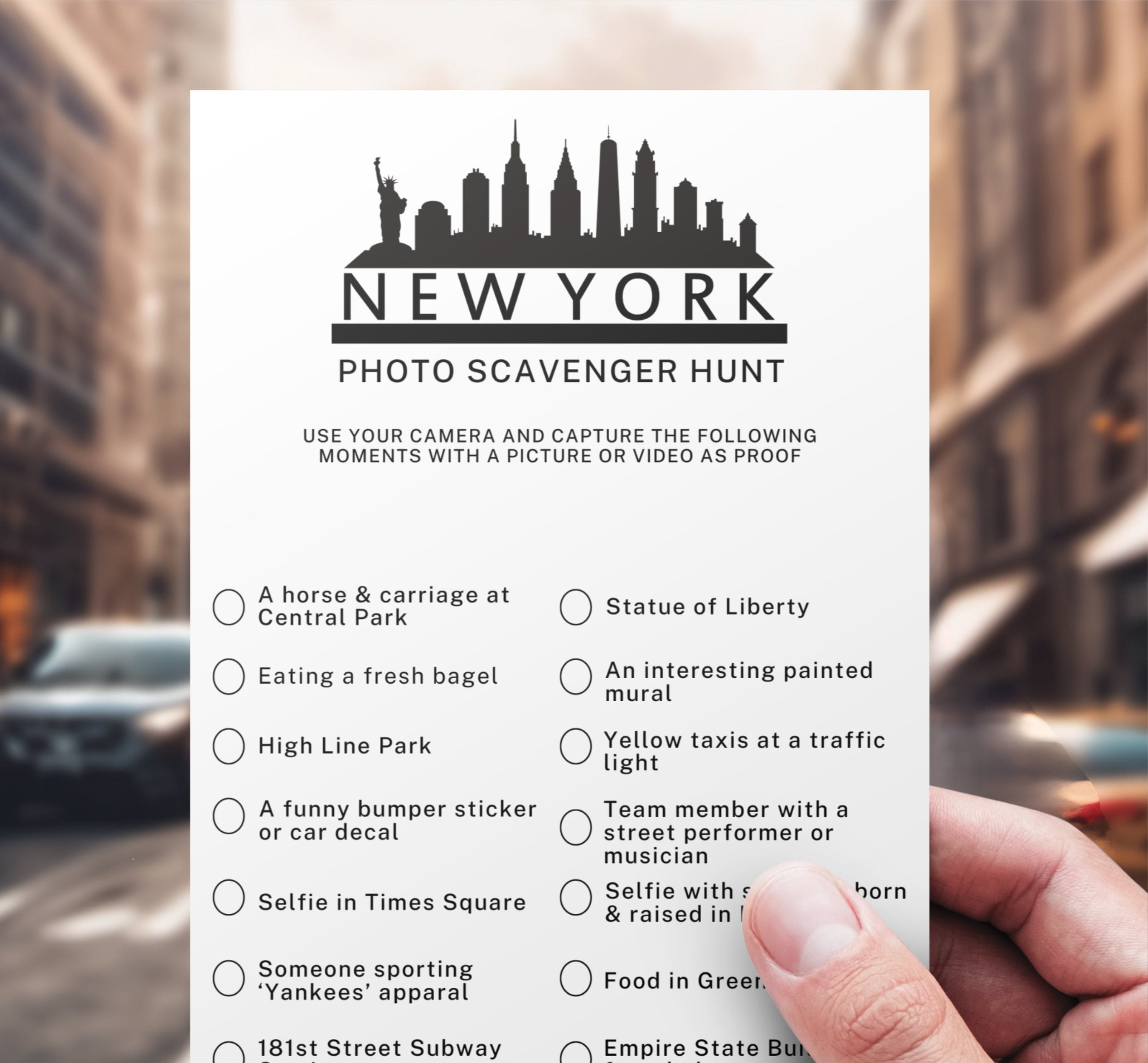 Printable City Scavenger Hunt, New York Scavenger Hunt Game Minimalist ...